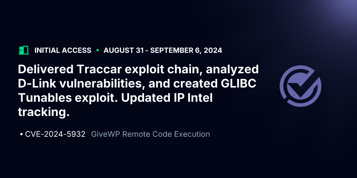 Delivered Traccar exploit chain, analyzed D-Link vulnerabilities, and created GLIBC Tunables ...
